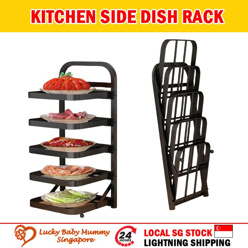 【CLEARANCE】Free Installation Foldable Kitchen Side Dish Rack Wall ...