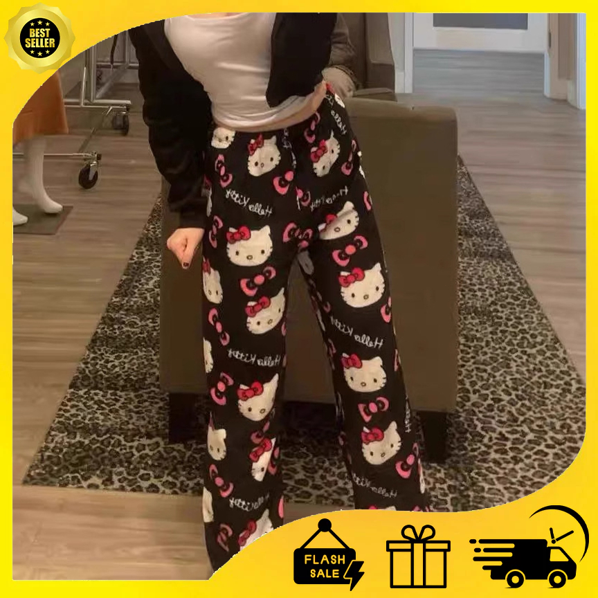 SG ReadyStock - 2025 New Coral Fleece Hello Kitty Pajama Pants Women's ...