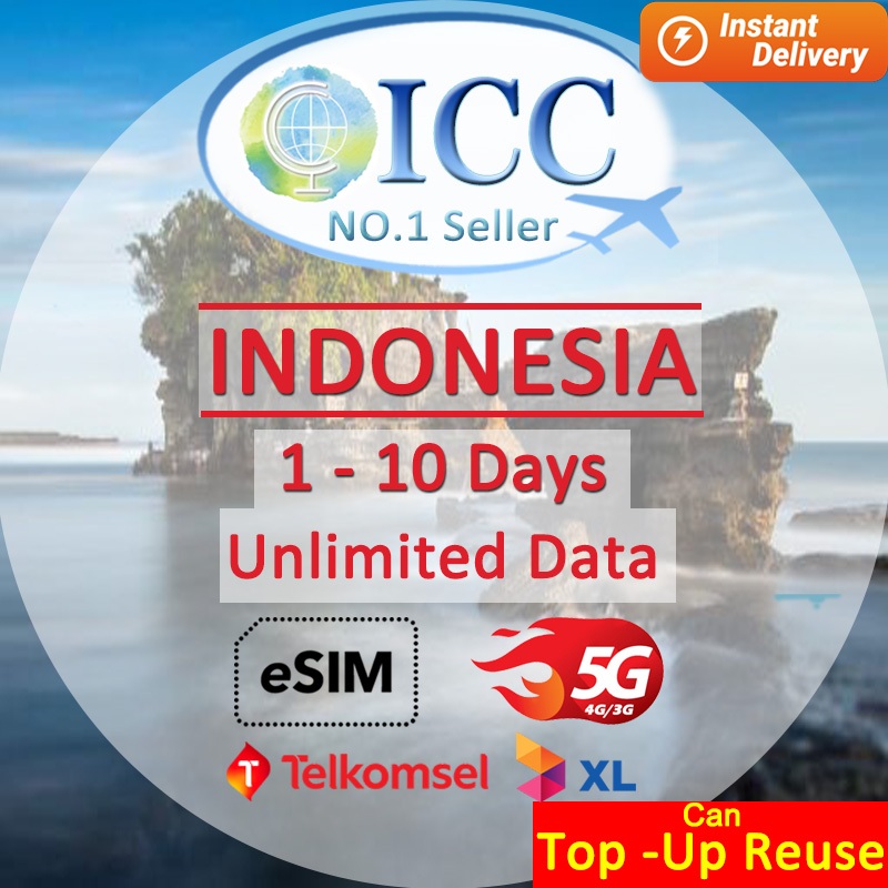 ICC eSIM Indonesia 1-10 Days Unlimited Data (Can top up and reuse ...