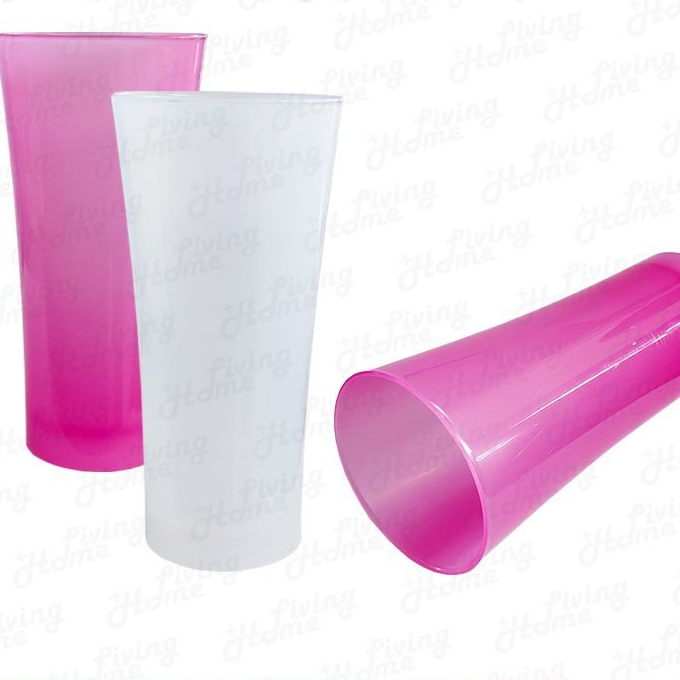 6pcs Round Plastic Tall Cup Glass Tumbler 500ml Pink & White Color ...