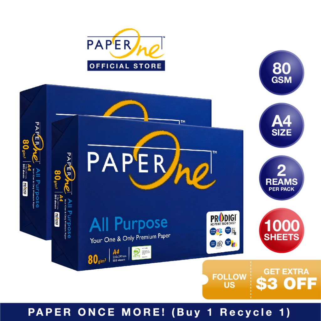 PaperOne™ All Purpose Premium Quality 80gsm Copy Paper A4 [2 Reams ...