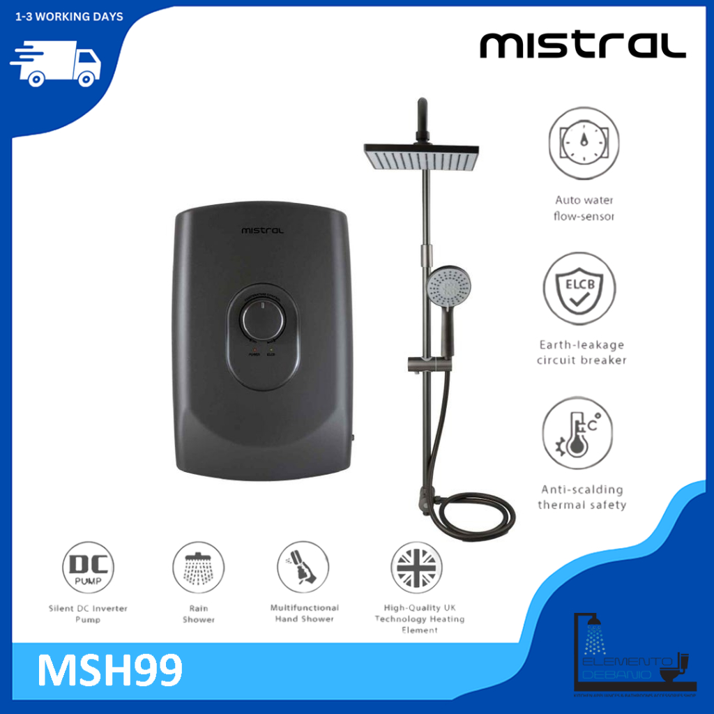 mistral Instant Shower Heater with Rain Shower MSH99 - Gun metal ...