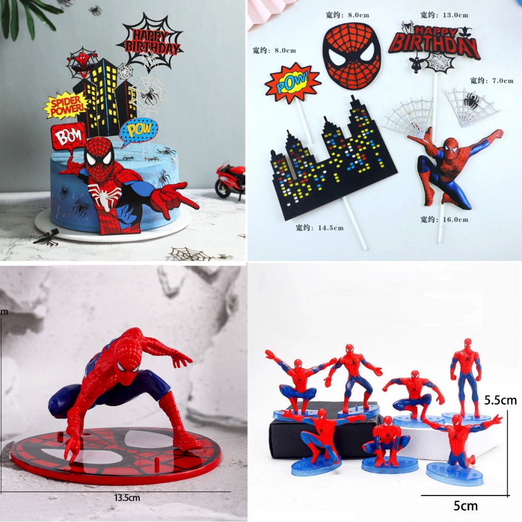 🇸🇬 Spiderman Cake Topper Avengers Figurine For Boy Kids Birthday Cake ...