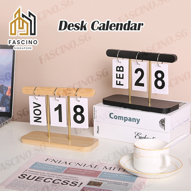【SG】Wood Desk Calendar Mini Calendars No Year Limit Solid Color Office ...