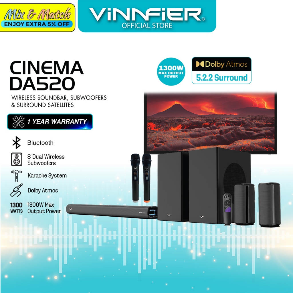 Vinnfier Hyperbar Cinema DA520 | 5.2.4ch Soundbar with Dolby Atmos ...
