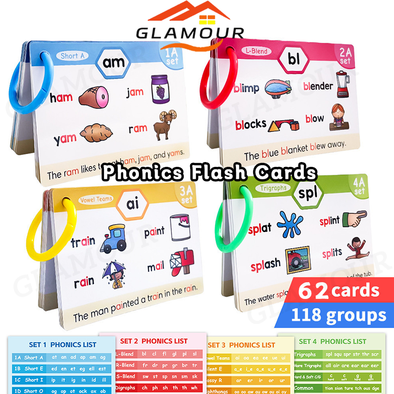 [SG] 62PCS Phonics Flash Cards Phonics Card English Flashcards Learning ...