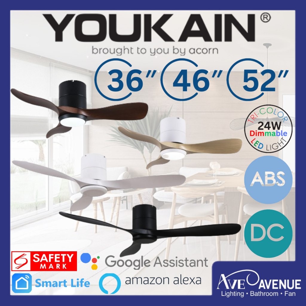 YOUKAIN by Acorn Optimum YJ-668H Smart DC Hugger Ceiling Fan 36/46/52 ...