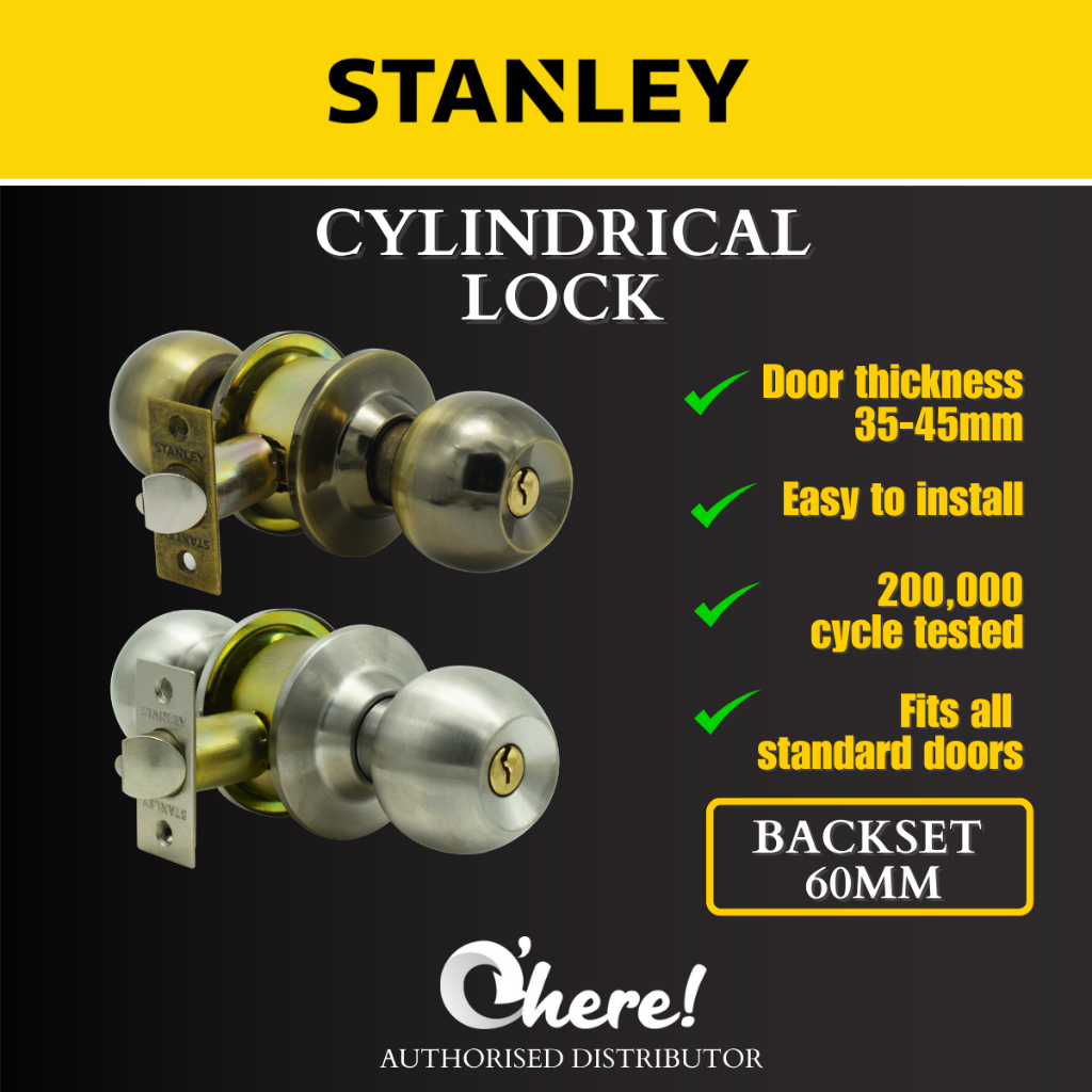 Stanley Cylindrical Lock/ Cylindrical Knob/ Backset 60mm Entrance ...