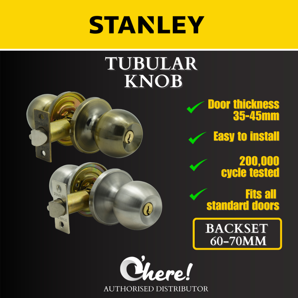 Stanley Tubular Lock/ Tubular Knob/ Backset 60/70mm Entrance/ Round ...
