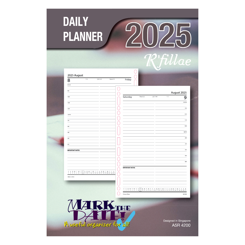 R'fillae 4200 A5/A6 Daily Planner Refill (One Day per Page) (2025 ...