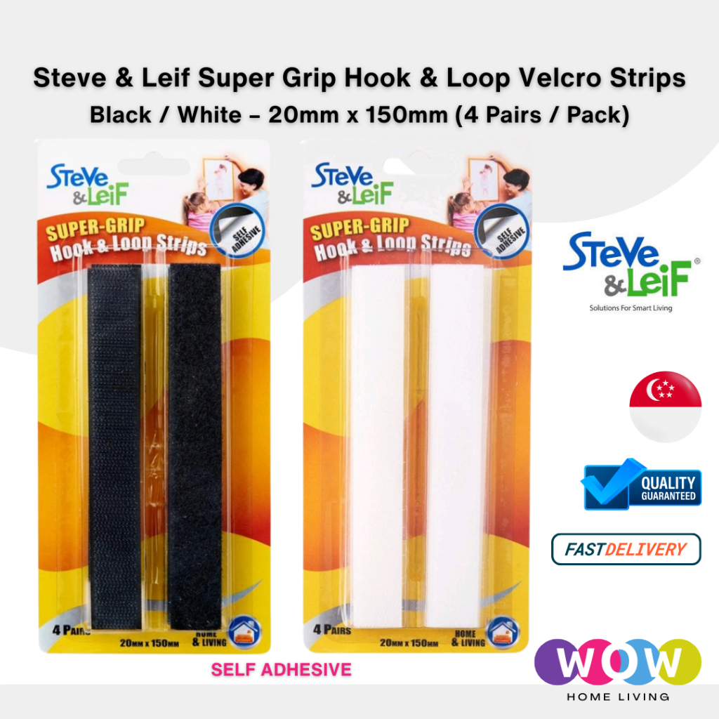 Steve & Leif Super Grip Hook and Loop Velcro Stirps 20mm*150mm (Black ...