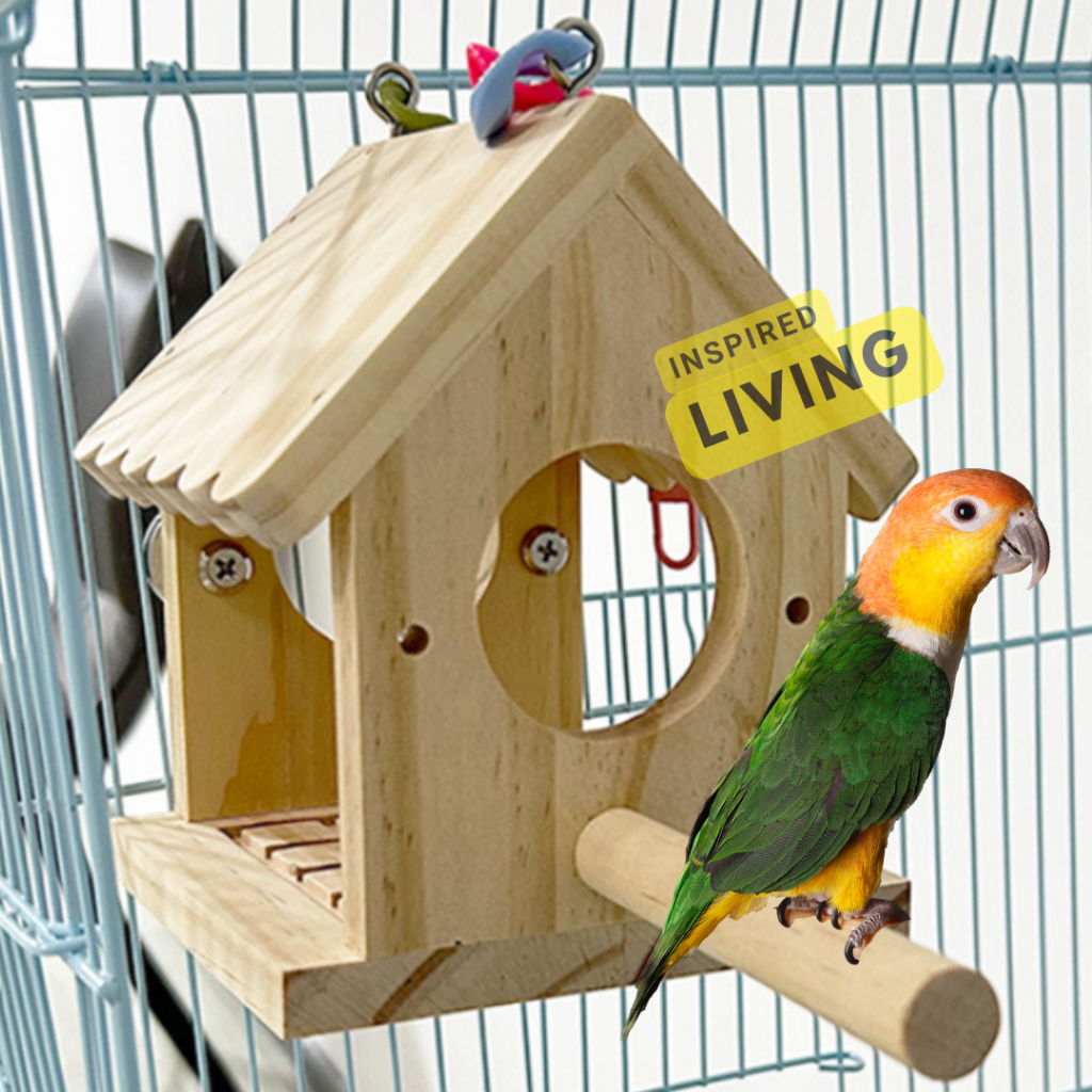 Open-Sided Wooden Parrot Hut | Bird Toy & Cozy Resting Space | Improved ...