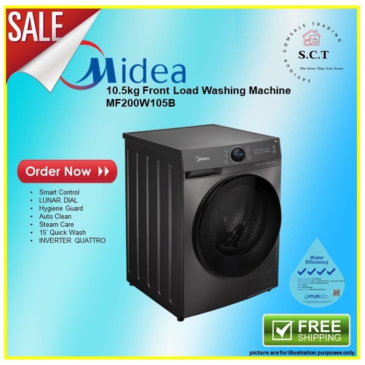 Midea MF200W105B 10.5kg Front Load Washing Machine | Shopee Singapore