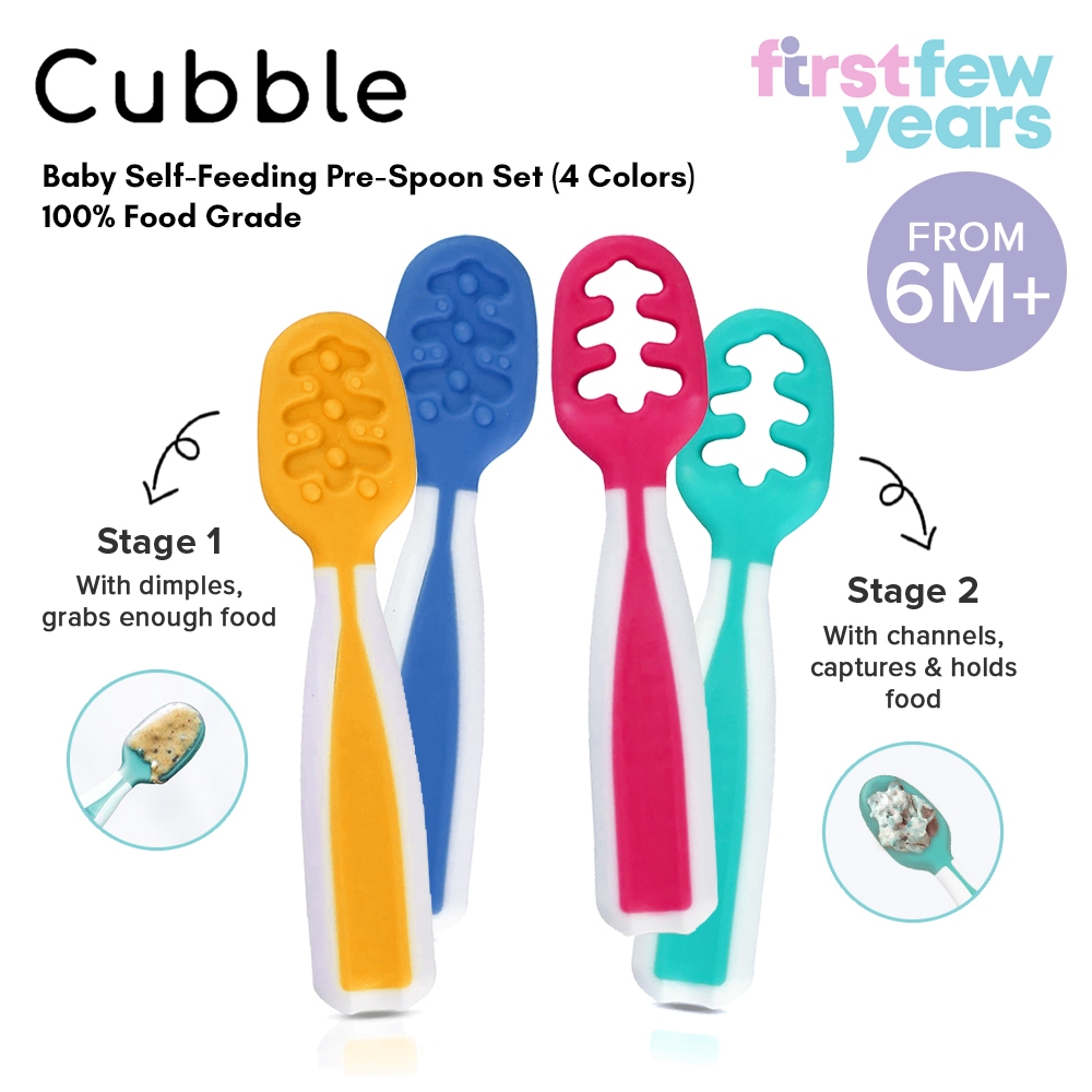 Cubble Baby Self-Feeding Pre-Spoon Set (4 Colors) - Food Grade 2-Stage ...
