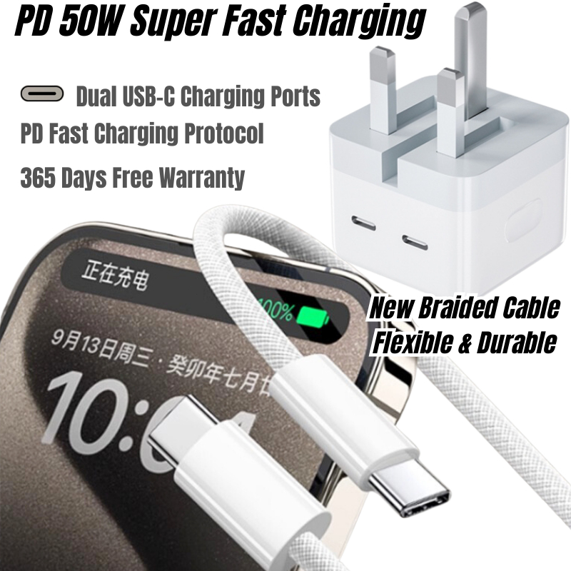 [SG STOCK]PD 50W Fast Charger 60W for 15 16 Braided Cable USB C to C,C ...