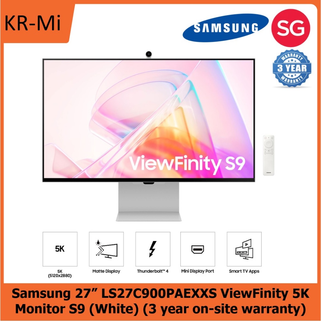 Samsung 27” ViewFinity 5K Monitor S9 (White) LS27C900PAEXXS (3 year on ...
