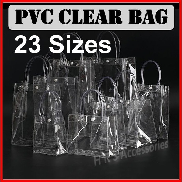 23 Different Size Transparent PVC Clear Bag With Handle Plastic Tote ...
