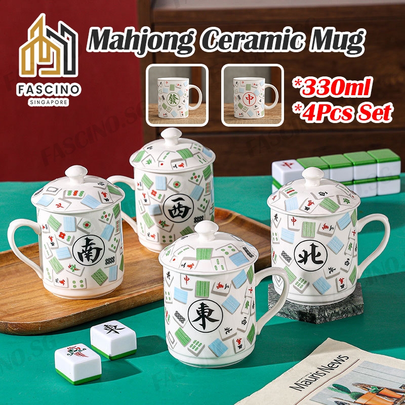 【SG】4Pcs Set 330ml Creative Mahjong Cup Ceramic Mug Drinkware Gift ...
