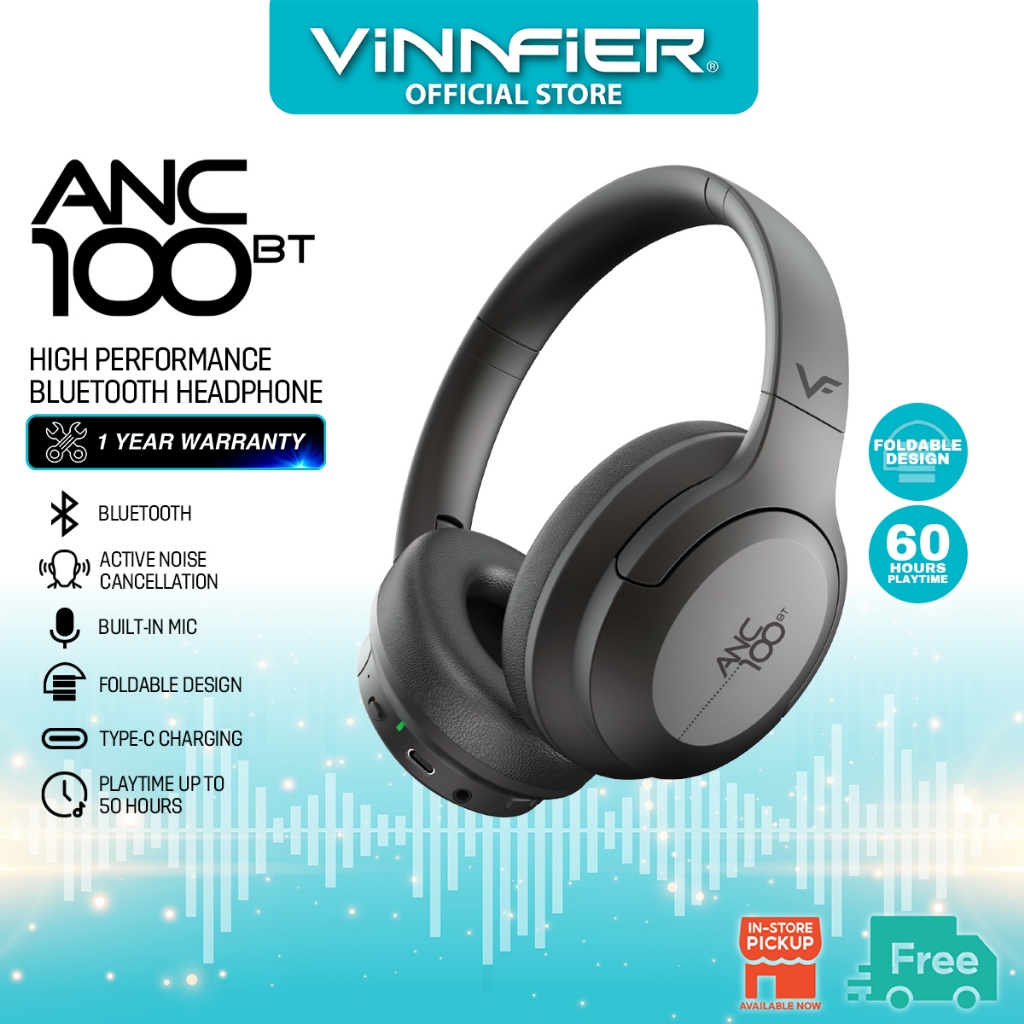 Vinnfier VF ANC 100 BT Noise Cancelling High Performance Bluetooth ...