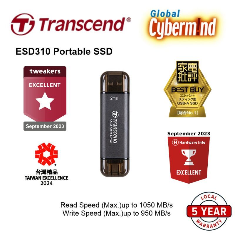 TRANSCEND ESD310C Portable SSD ( thumb drive size , USB Type-A / USB ...
