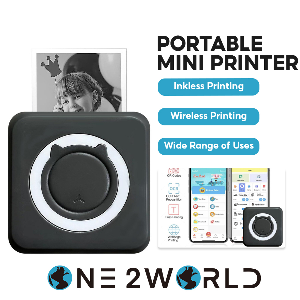 Portable Inkless Mini Printer: Wireless, USB Rechargeable, Long Battery ...