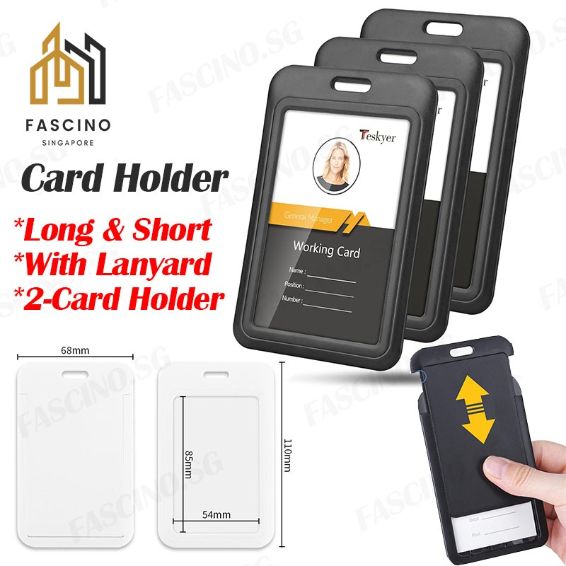 【SG】Durable Sliding Card Holder with Lanyard ID Name Cards Holder ...