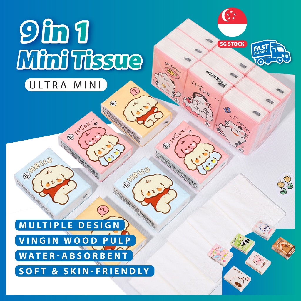 [SG STOCK] 9-in-1 Mini Tissue Pack - Handkerchief Pocket-Sized, Soft ...
