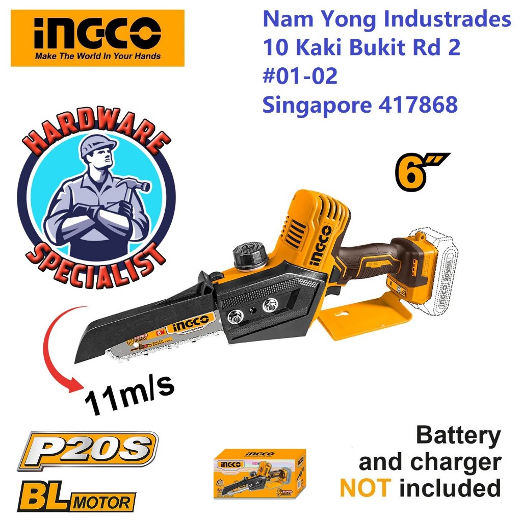 Ingco CGSLI2068 20V Lithium-Ion Brushless 6-Inch Cordless Mini Chain ...