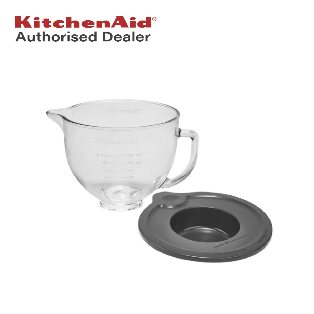 KitchenAid 4.8L Tilt-Head Glass Bowl with Measurement Markings & Lid ...