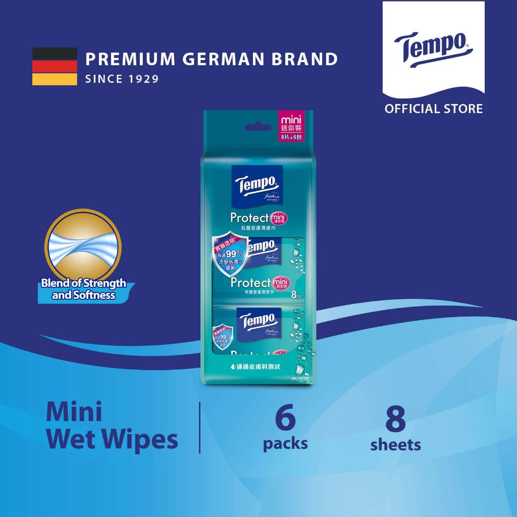 [Bundle Of 2/5/8/10] Tempo Wet Wipes Protect Mini Antibacterial (6x8s ...