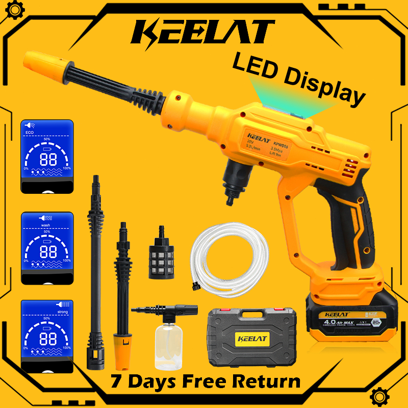 KEELAT LED Brushless Water Jet 3rd Gear Cordless Car Wash Cleaner Spray ...