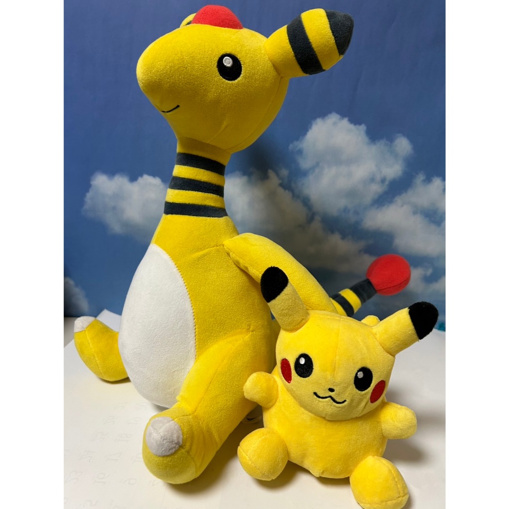 Pokemon Center Original Pikachu and BANDAI Ampharos Dolls Poke Plush ...