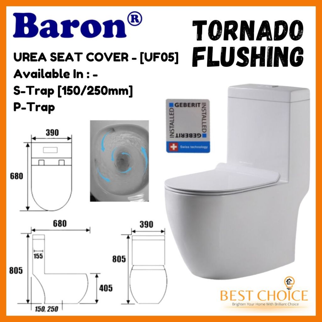 [CDC SG60] W898 Baron One Piece White Toilet Bowl Tornado Flushing ...