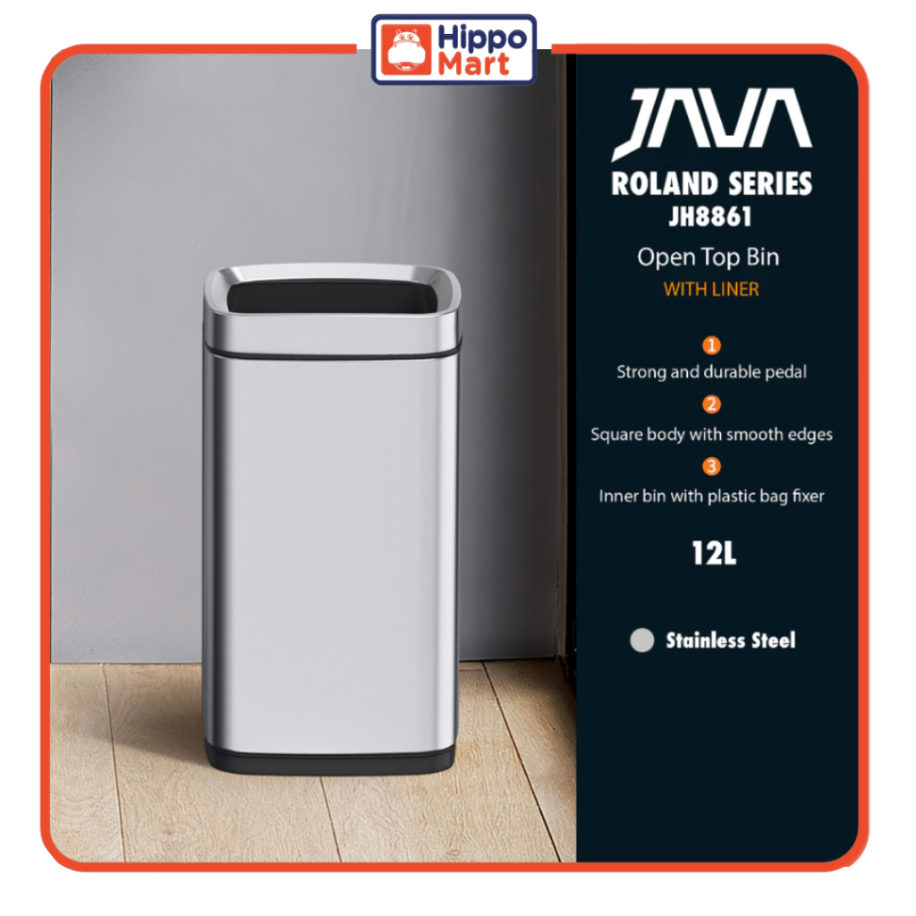 JAVA Dustbin | ROLAND | JH8861 | 12L | Open Top Waste Bin | Trash Bin ...