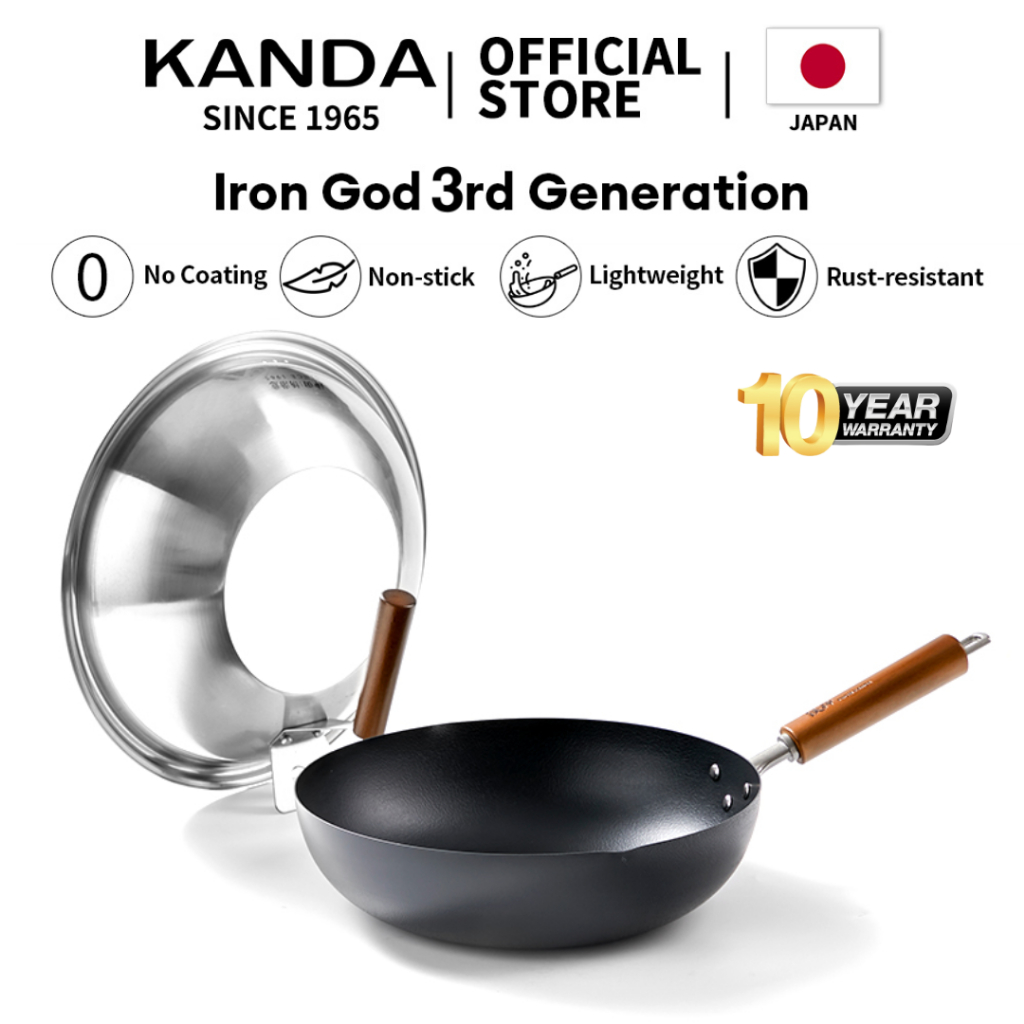 KANDA Iron God 3rd Wok Non Stick Frying Wok With Lid 30CM 炒锅 铁锅 ...