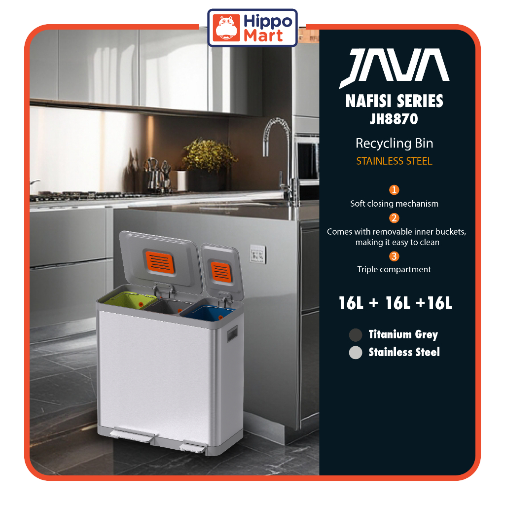 JAVA Recycling Bin | NAFISI | JH8870 | 16L+16L+16L | Triple Liner ...