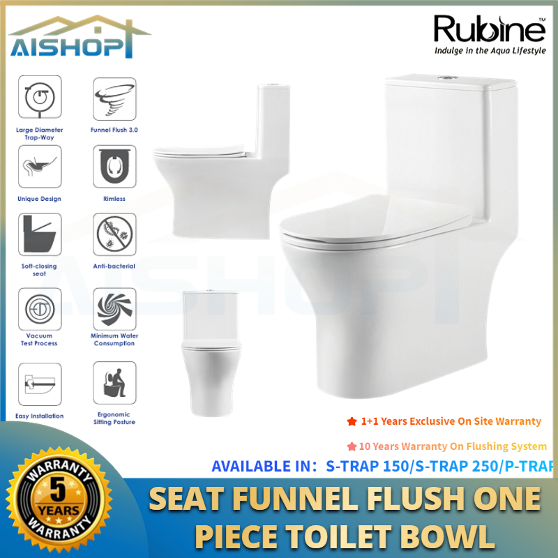 Rubine Powerful Flushing Rimless Soft-Closing Seat Funnel Flush One ...