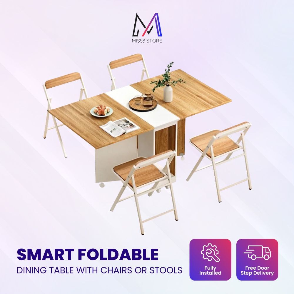 SG🔥Ready Stock🔥 Smart Foldable Dining Table Set of chairs/stools Free ...