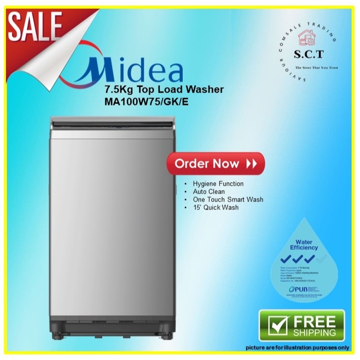 Midea MA100W75 - 7.5Kg Top Load Washer (Grey) - 2 Years Warranty ...