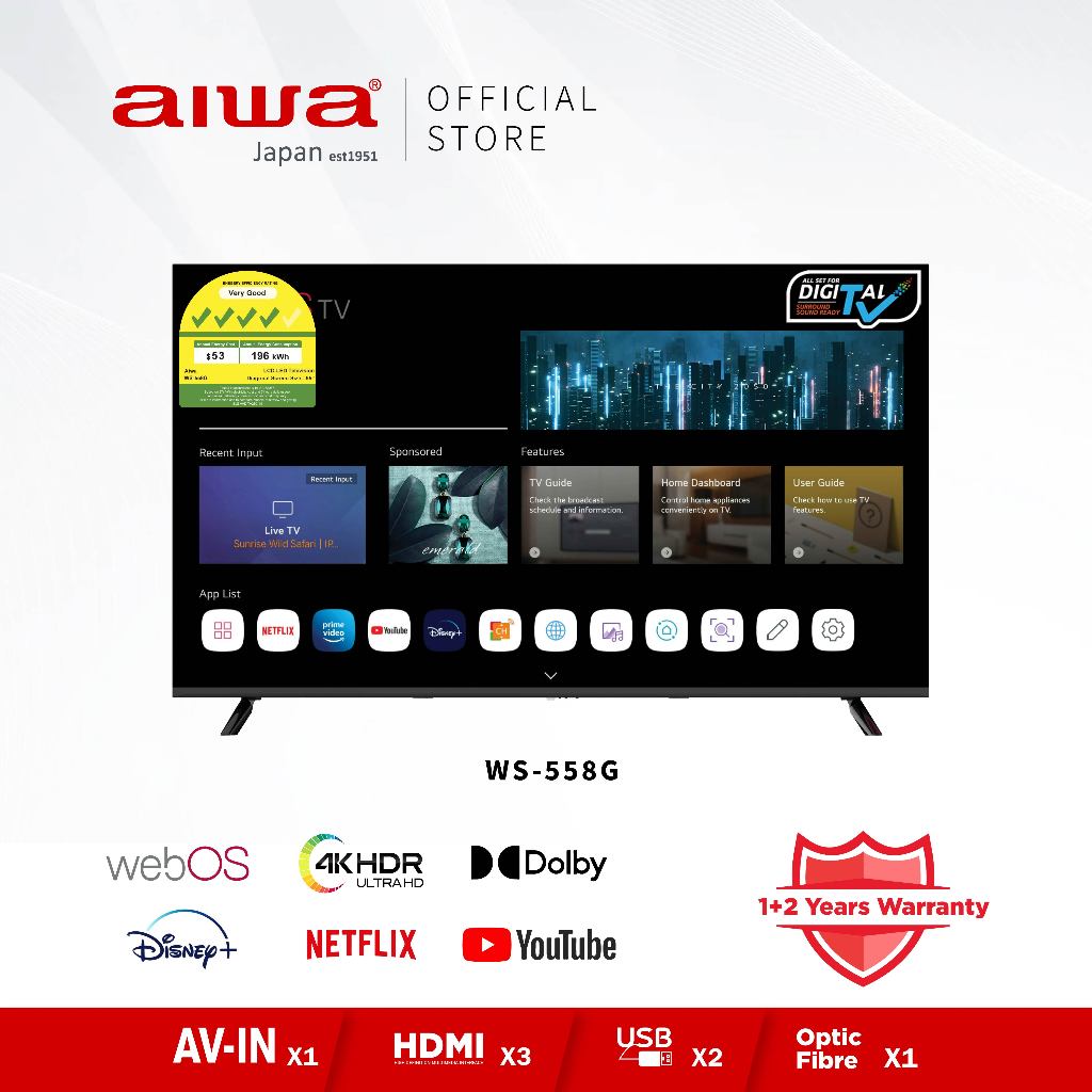 AIWA 55″ | 558G | 4K Ultra HD | WebOS Smart TV | Frameless TV | Shopee Singapore