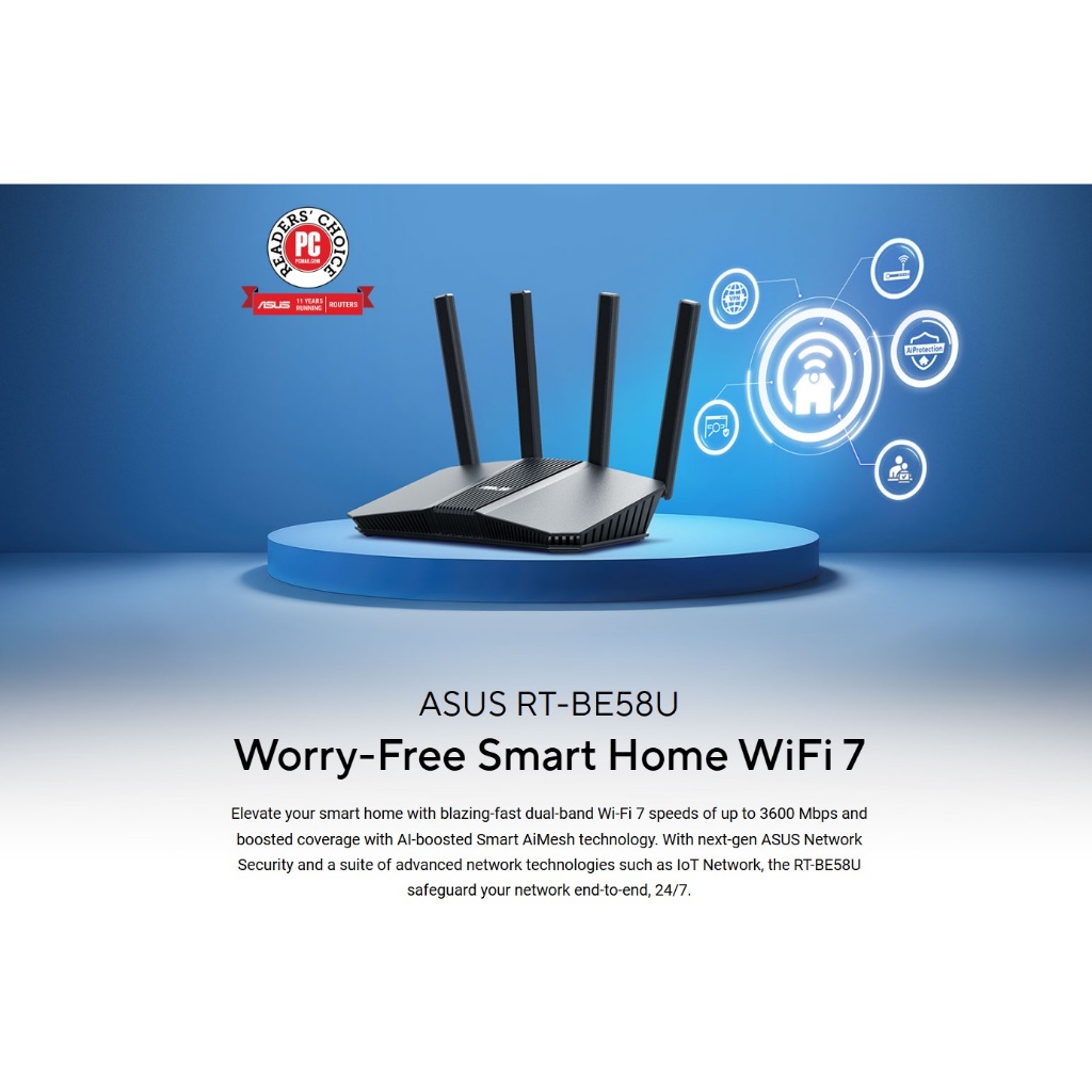 ASUS RT-BE58U WiFi 7 (802.11be) BE3600 Smart AiMesh Extendable Dual ...