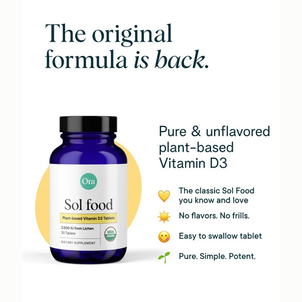 Ora Organic Sol Food Plant-based Vitamin D 30 tablets | Organic Vit D3 ...