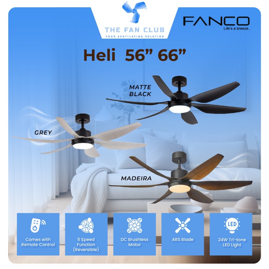 Fanco Heli 56"/ 66" 6 Blade DC Ceiling Fan with Installation Promo ...