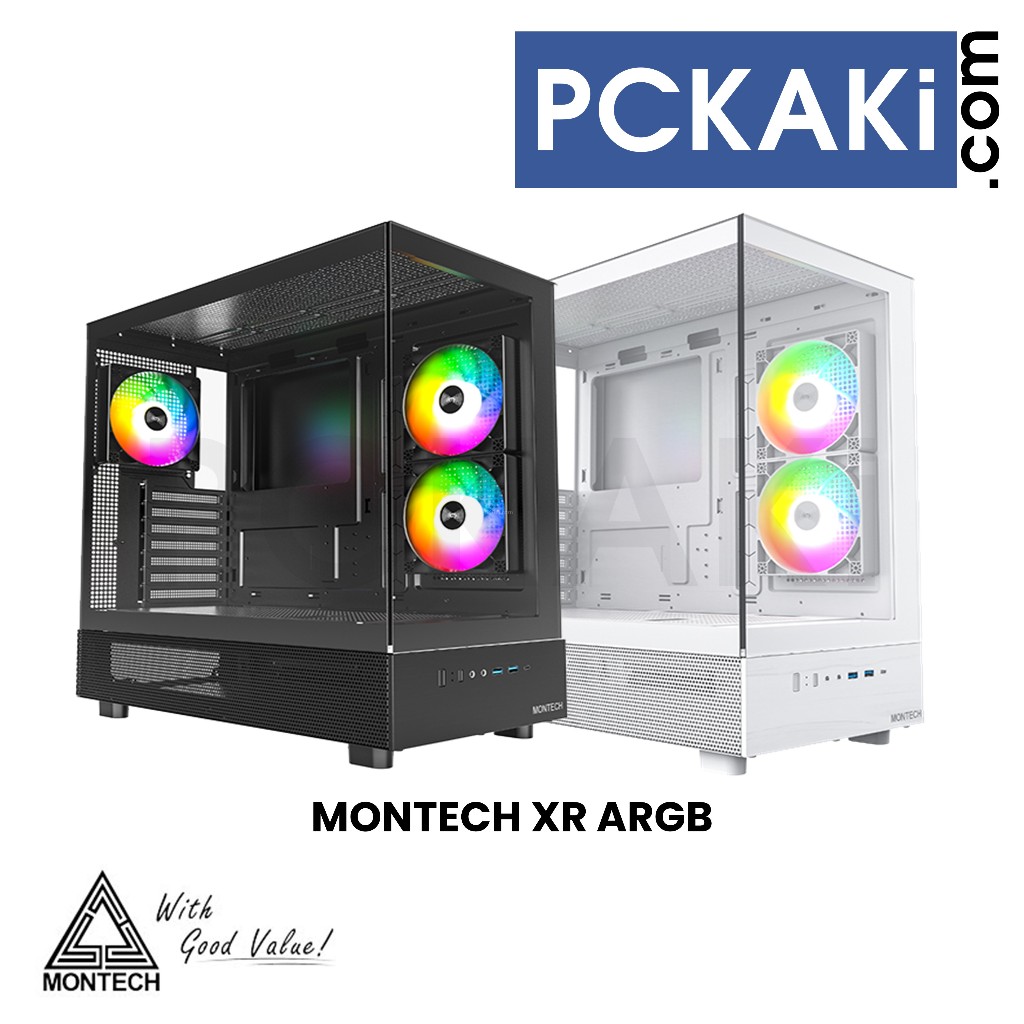 MONTECH XR / XR WOOD ARGB TG PANORAMIC ATX 3x PRE INSTALLED ARGB FAN ...