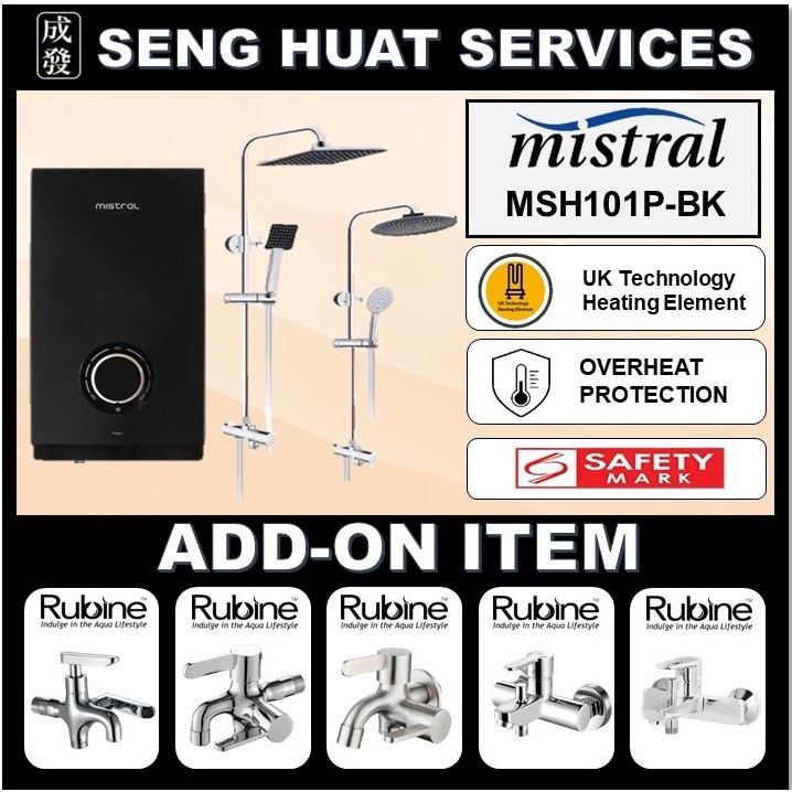 MISTRAL MSH101P-BK INSTANT WATER HEATER WITH CLASSICLA CHROME RAIN ...