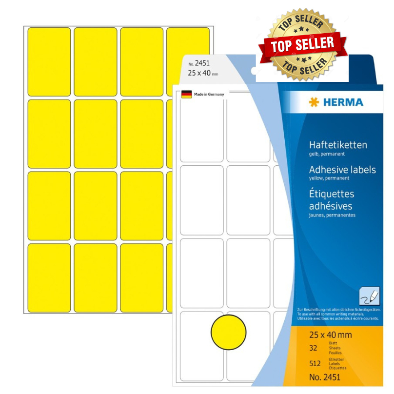 The Office Shoppe - HERMA Yellow Rectangle Sticker Office Pack Multi ...