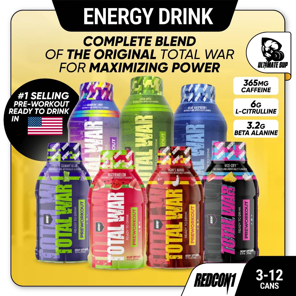 Redcon1, Total War Ready To Drink Preworkout, Energy Drink, Various ...