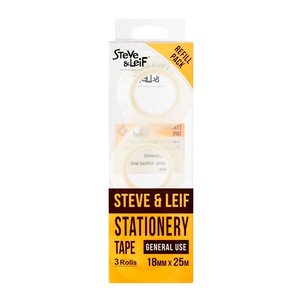 Steve & Leif General Use Clear Stationery Tape 18mm x 25m (3 Rolls ...