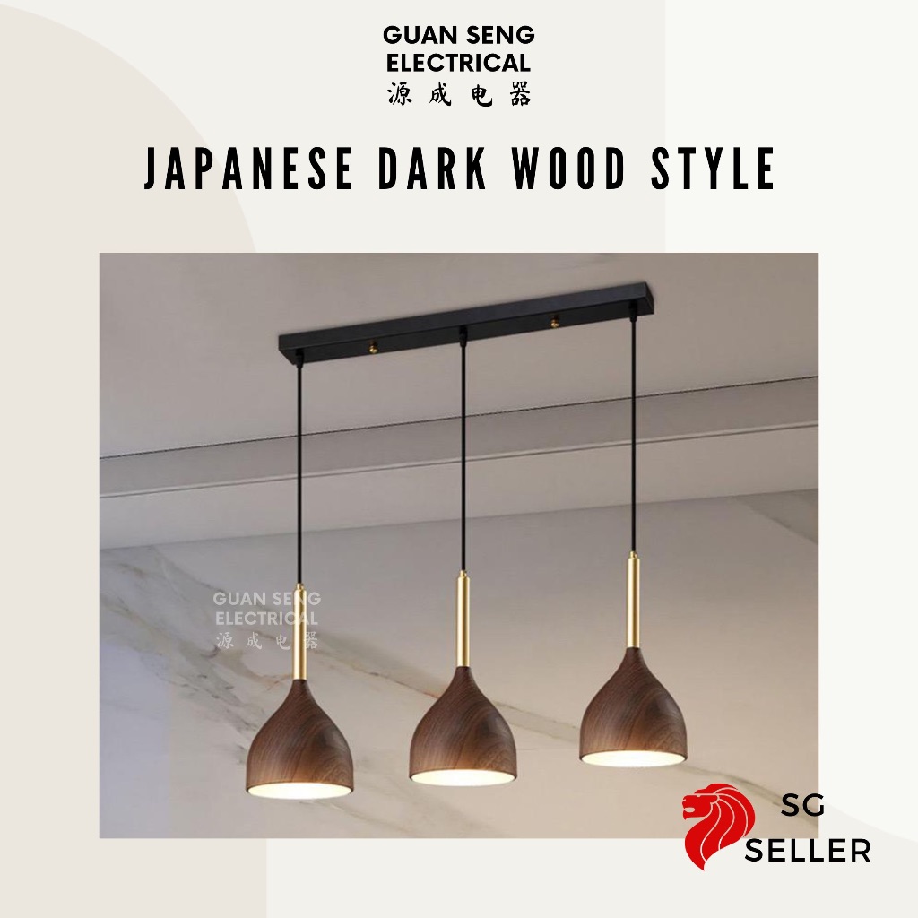Japanese Dark Wood Style Pendant Light E27 Bulb | Guan Seng Electrical ...
