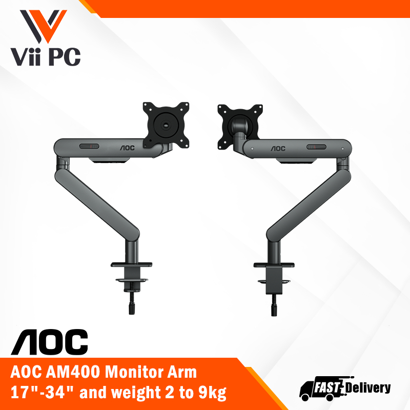AOC AM400 C-Clamp and Grommet Desk-Mount Single Monitor Arm - for monitors 17"-34" and weight 2 ...